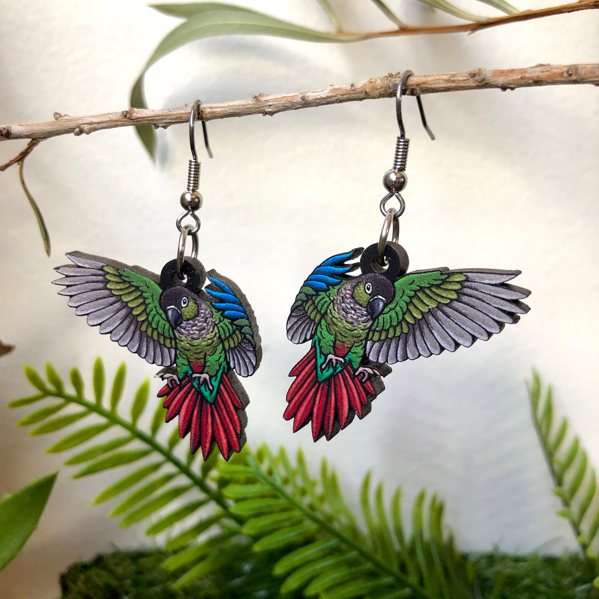 Green Cheek Conure Wooden Earrings – Hyper Finch